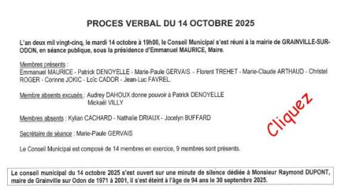 PROCES VERBAL CONSEIL MUNICIPAL DU 14 octobre 2025 – Mairie de Grainville sur Odon site Officiel